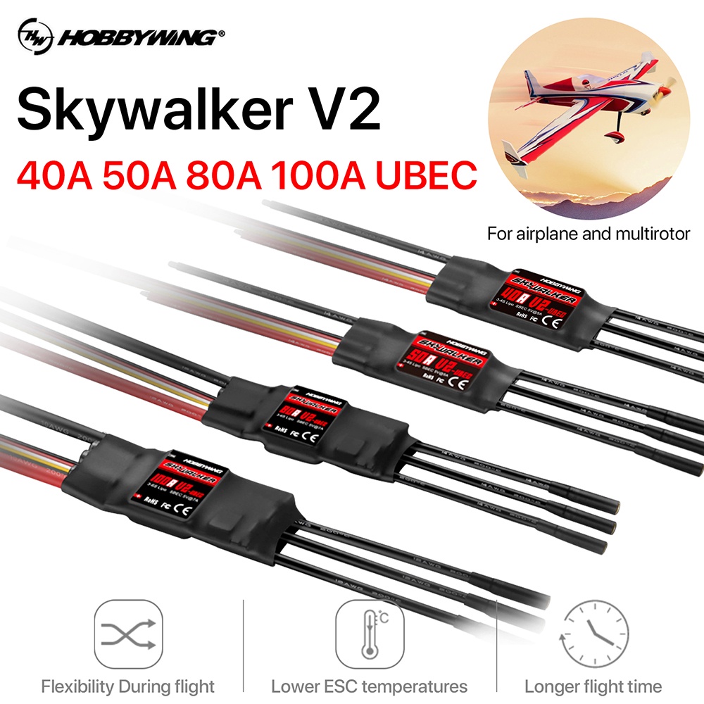 Hobbywing Skywalker ตัวควบคุมความเร็ว ESC BEC ไร้แปรงถ่าน 40A 50A 80A 100A V2 พร้อมเบรกถอยหลัง ...