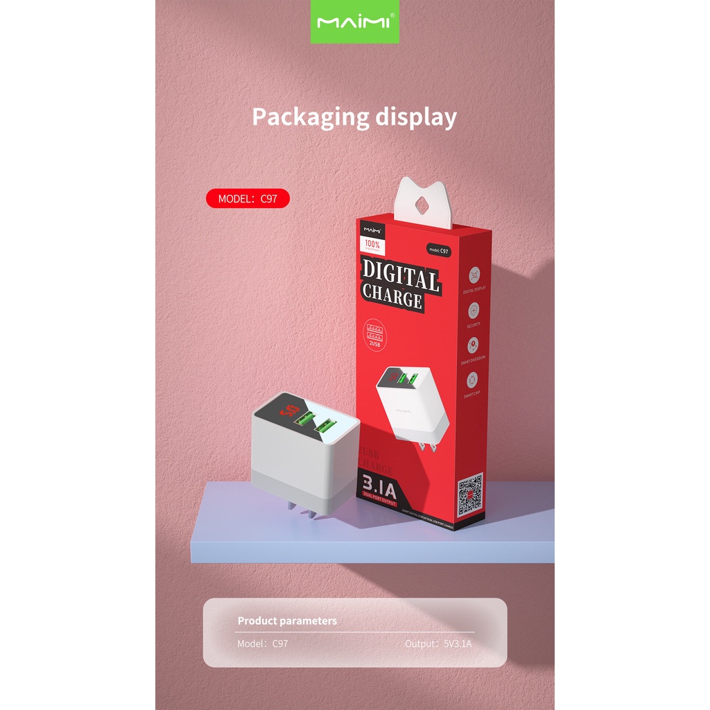 Maimi หัวชาร์จ รุ่น C97 USB จอแสดงผลเวลาชาร์จ มีรับประกัน 1ปี | Shopee Thailand