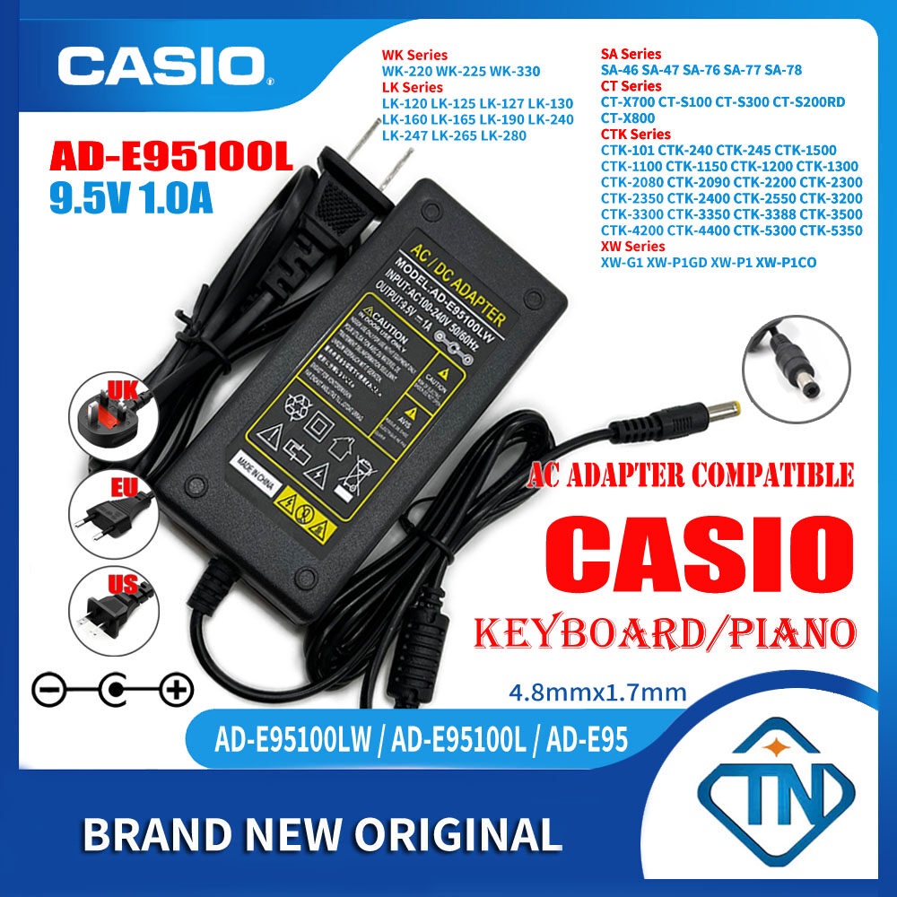 9.5V 1A อะแดปเตอร์ AC/DC AD-E95100L สําหรับ Casio CT-S1 (RD/WE/BK) CT-S400 CT-S410 CTK-5500 LK ...