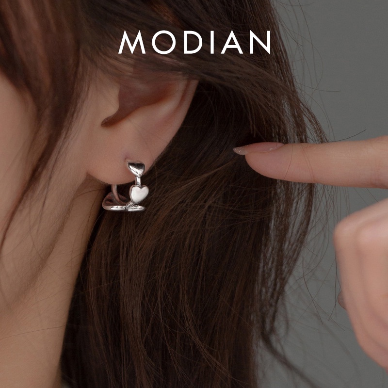 Modian 925 เงินสเตอร์ลิงStackable Heart Stud ต่างหูสําหรับหญิงสไตล์โบฮีเมียนต่างหูเครื่องประดับ ...