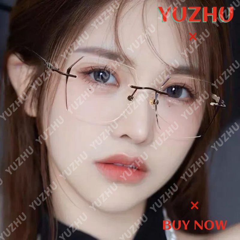 (YUZHU) ใหม่ แว่นตาสายตาสั้น แบบโลหะ ไร้ขอบ ป้องกันแสงสีฟ้า แฟชั่น ...