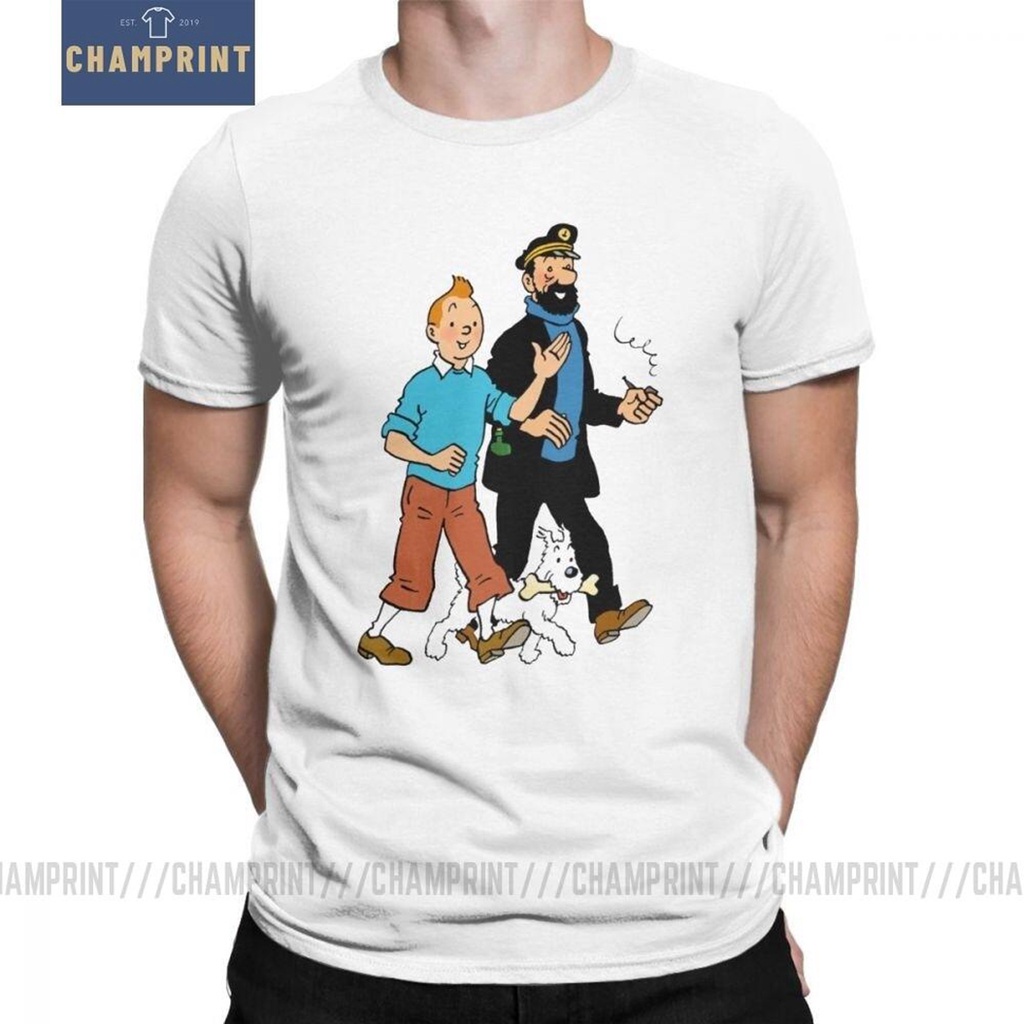 ไม่ต้องรีด ผ้าฝ้ายพิมพ์ลาย SDEAZ NEW Tintin dan Kapten Haddock T Shi | Shopee Thailand