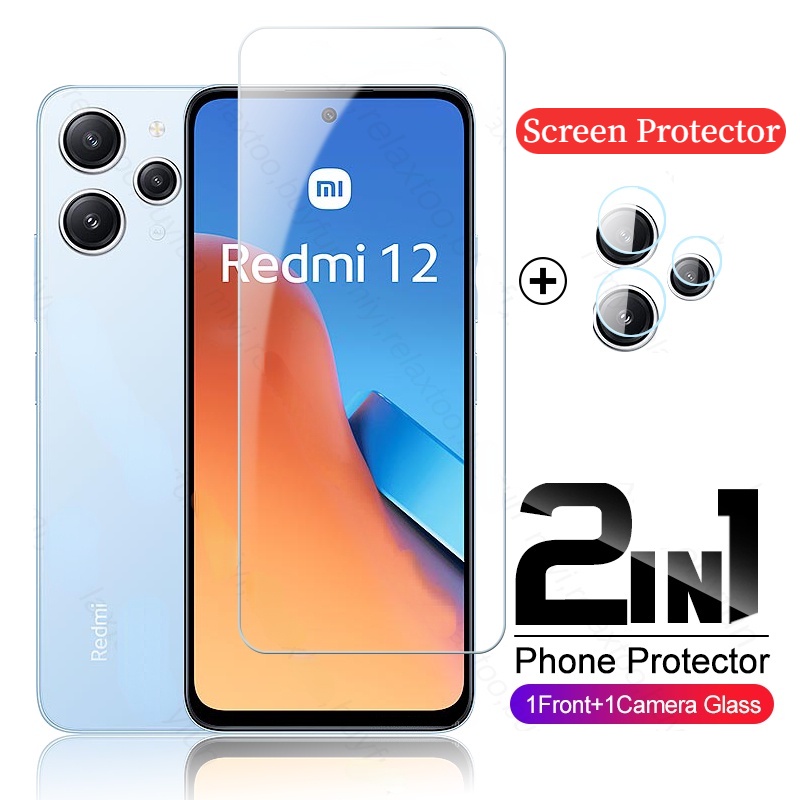 2 in 1 ฟิล์มกระจกนิรภัยกันรอยหน้าจอ แบบใส HD สําหรับ Redmi 12 2023 ...