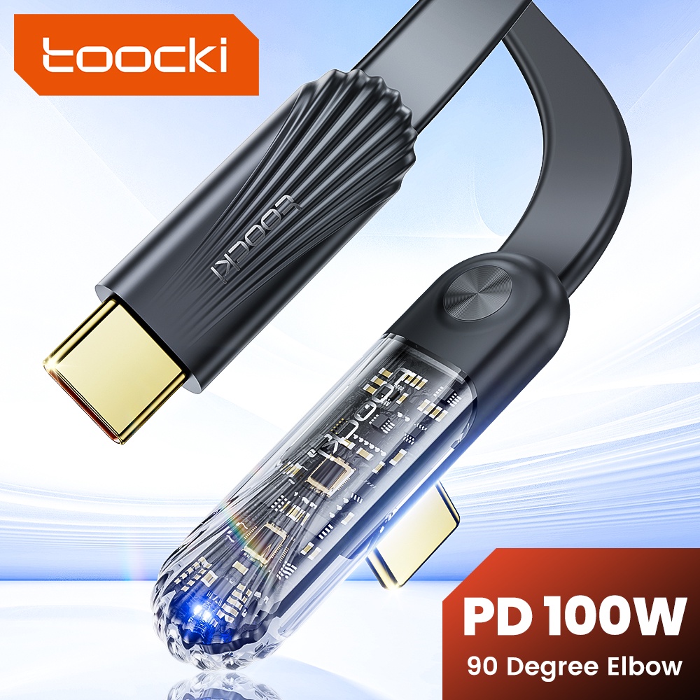 Toocki 100w Type-C สายเคเบิลข้อมูลข้อศอก 90 องศา Fast Charging PD สายไฟโปร่งใสเกมมือถือ | Shopee ...