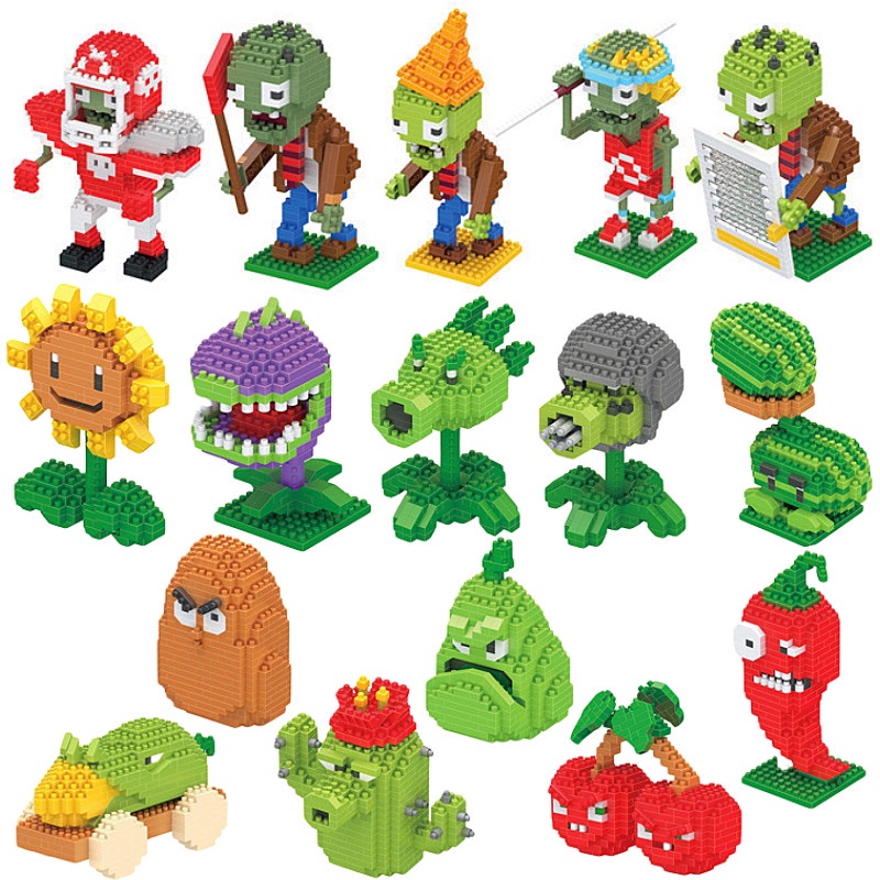 16 Styles Plants VS Zombies Blocks Small Cartoon Mini Building Block ...