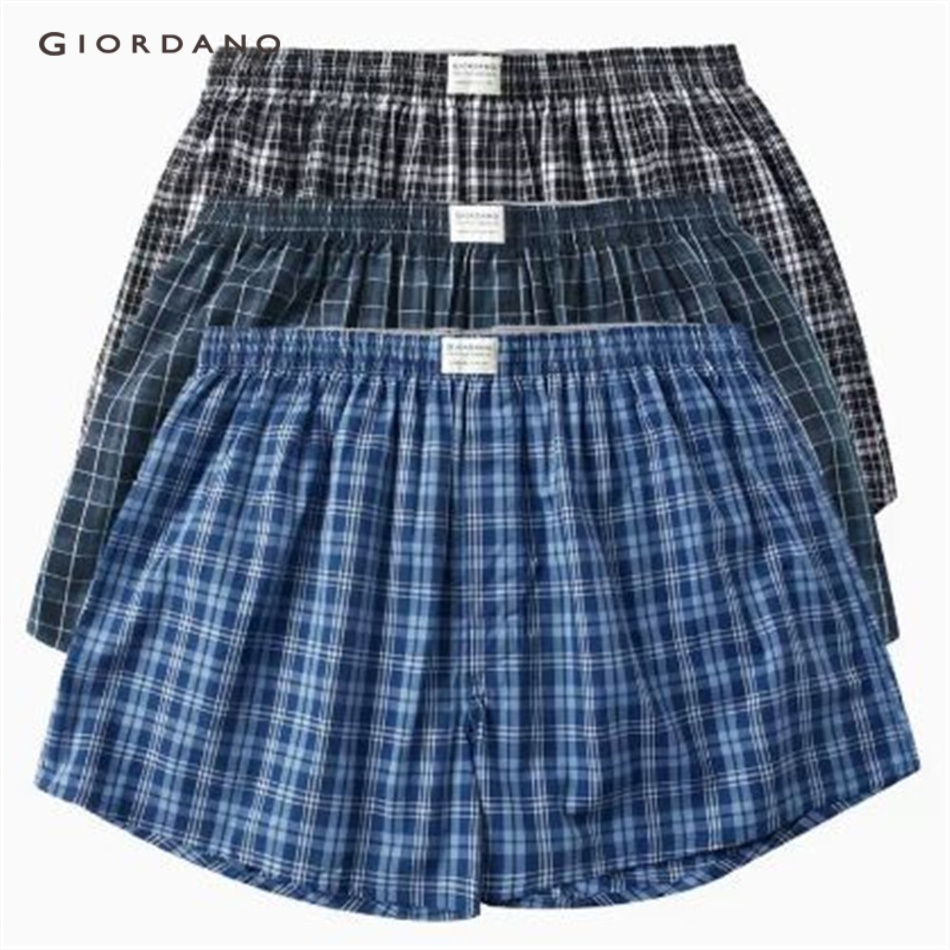 GIORDANO กางเกงบ๊อกเซอร์ ผ้าฝ้าย Men's Cotton boxers (3pcs/pack ...