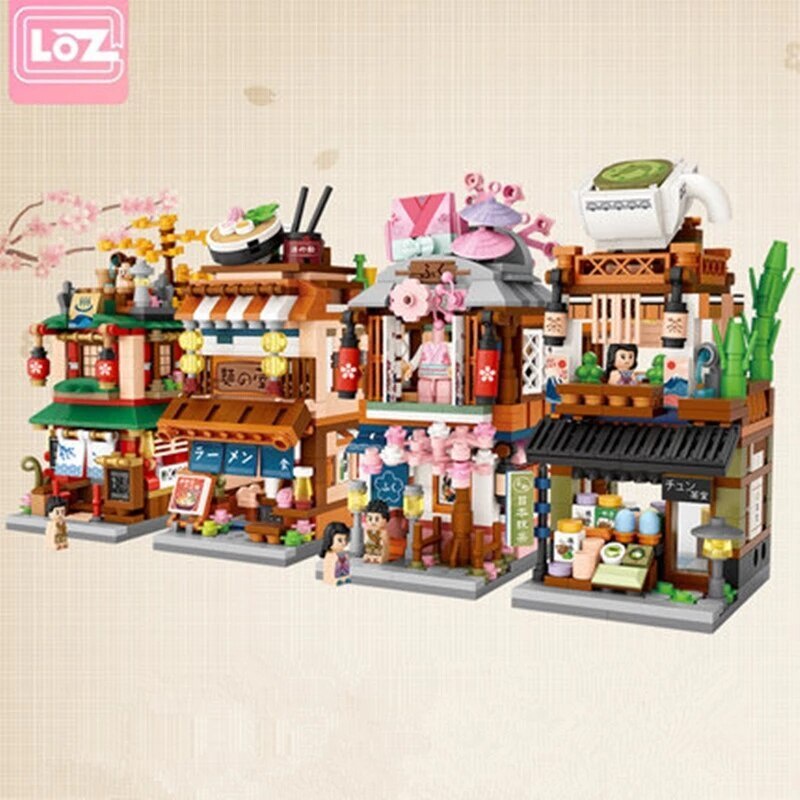 LOZ City Street View Noodle Shop House Building Blocks 4 in 1 Japanese Architecture Friends ...