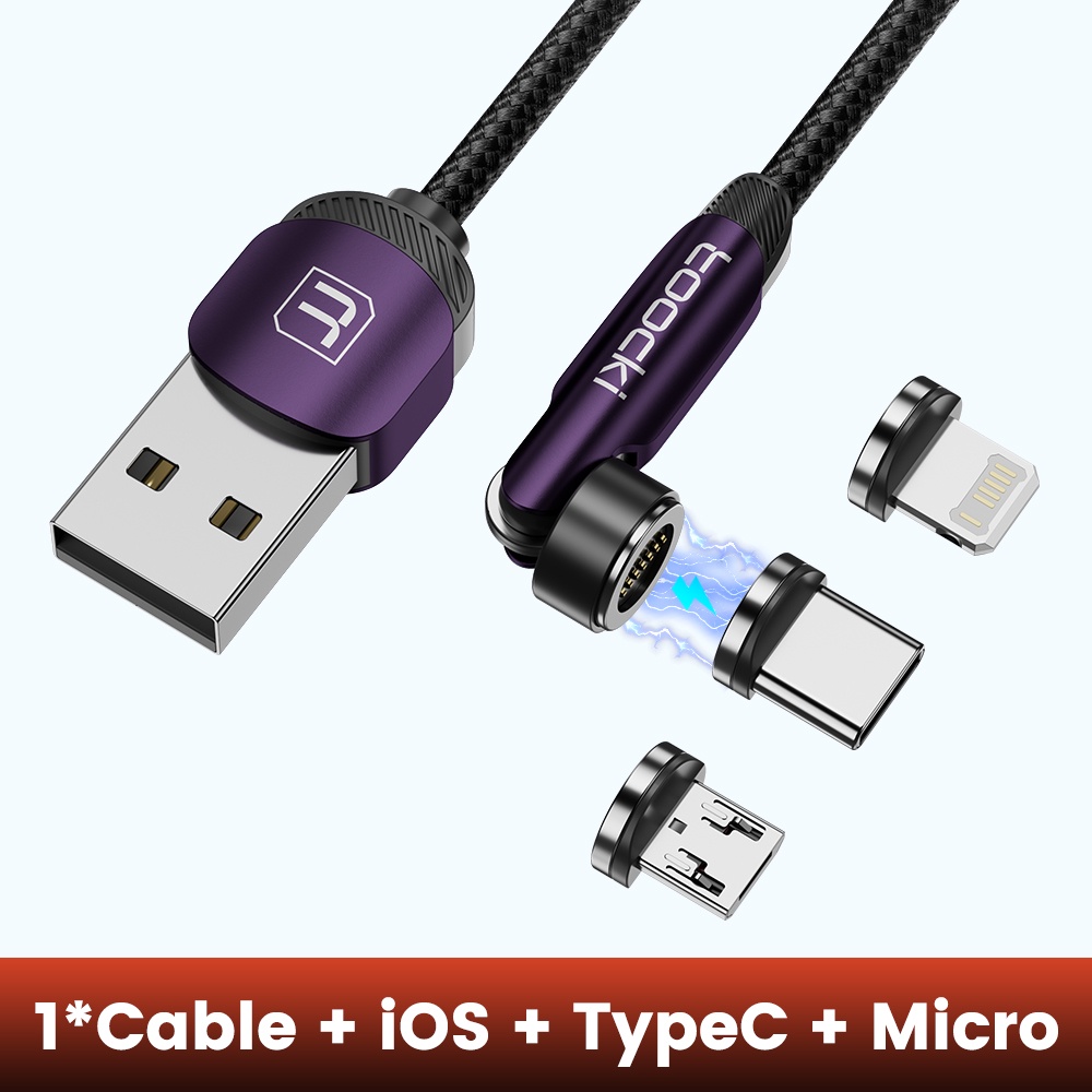 Toocki 540° หมุน สายเคเบิลแม่เหล็ก 3A ชาร์จเร็ว Micro USB Type C สาย ...