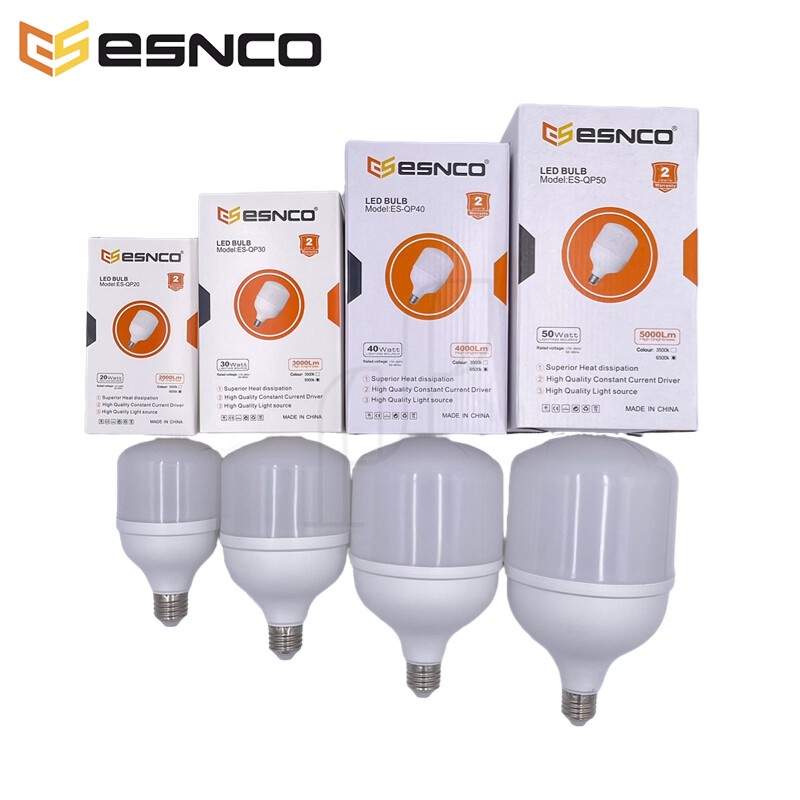 ESNCO หลอดไฟกระบอก หลอดไฟ LED ขั้วเกลียว E27 20W 30W 40W 50W แสงขาว อายุการใช้งาน20,000 ชั่วโมง ...