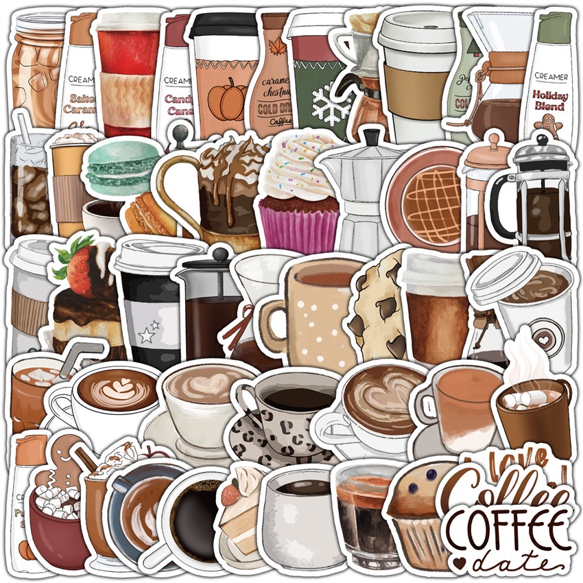 Coffee Date Series 01 Stickers 50Pcs/Set DIY Fashion Waterproof Doodle ...
