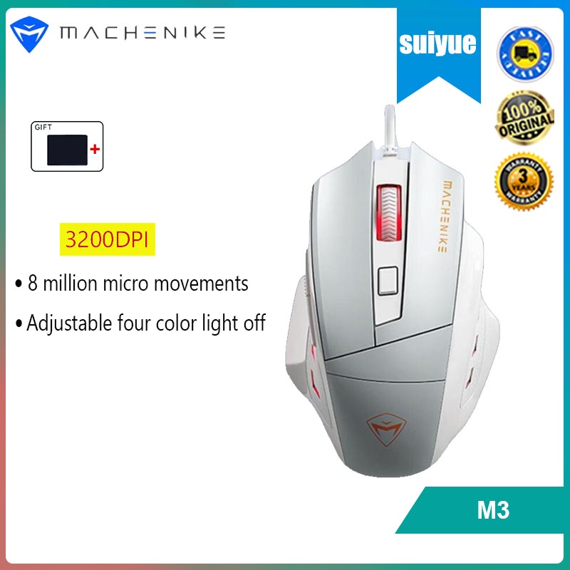 Machenike M3 เมาส์ออปติคอลเล่นเกม แบบใช้สาย USB 3200DPI 4 ความเร็ว มีไฟ ...
