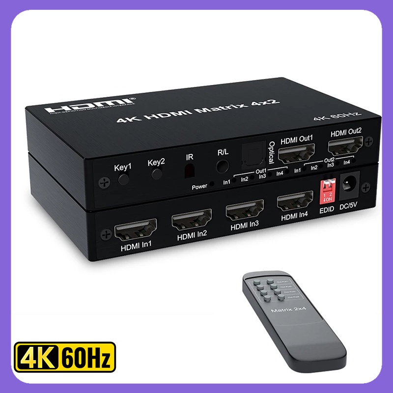 4k HDMI True Matrix Switcher 4x2 2x4 2x2 Matrix HDMI Switch Splitter 2 ...