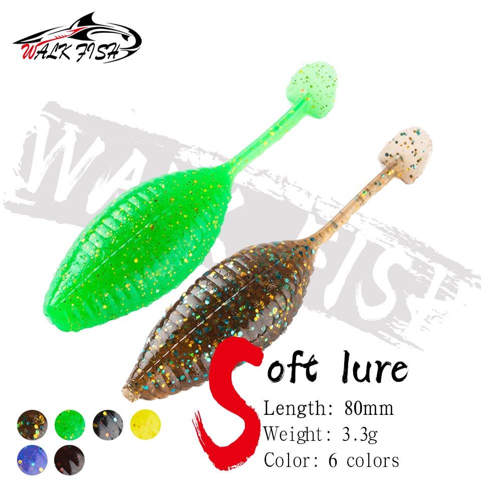 Walk FISH เหยื่อตกปลาพลาสติก รูปหนอน TPR 80 มม. 3.3 กรัม 6 ชิ้น ...