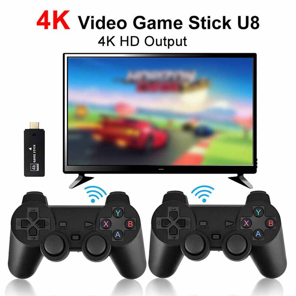 Wireless HDMI 4K TV Game Stick Console Built-in 64GB 10000+Retro Games+ ...