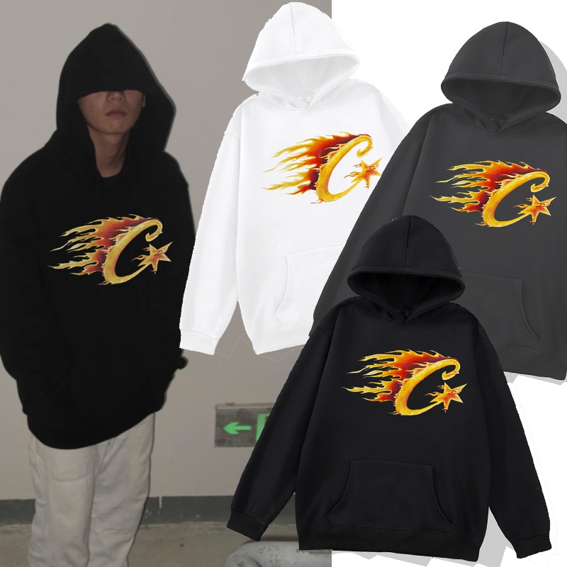 Fashion Corteiz-Flame-C-Starz เสื้อกันหนาวแขนยาว มีฮู้ด พิมพ์ลายตัวอักษรไฟ C ทรงหลวม สําหรับ ...