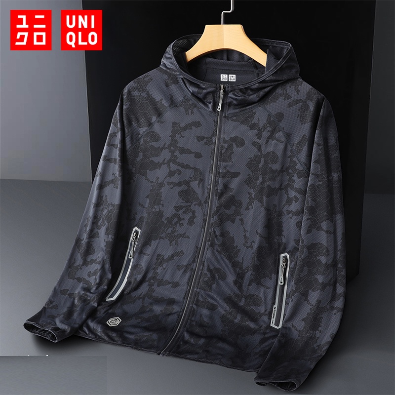 (M-4XL) Uniqlo เสื้อแจ็กเก็ตมีฮู้ดลายพรางระบายอากาศกันแดด ป้องกันรังสียูวีแบบบางมีซิปเต็มตัว ...