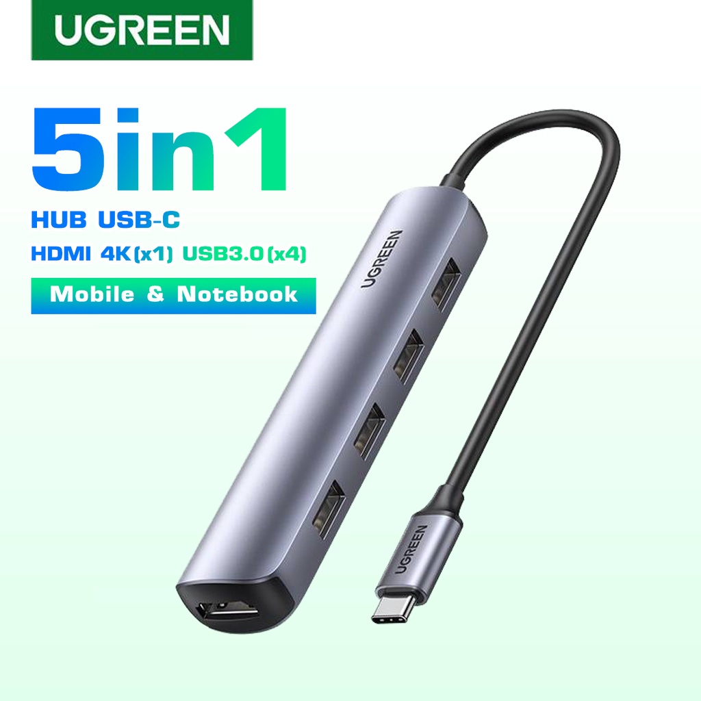 UGREEN รุ่น 20197 USB-C USB3.1 TYPE C 5 in 1 ตัวแปลง Hub HDMI4K(x1) USB3.0(x4) มือถือ, Computer ...