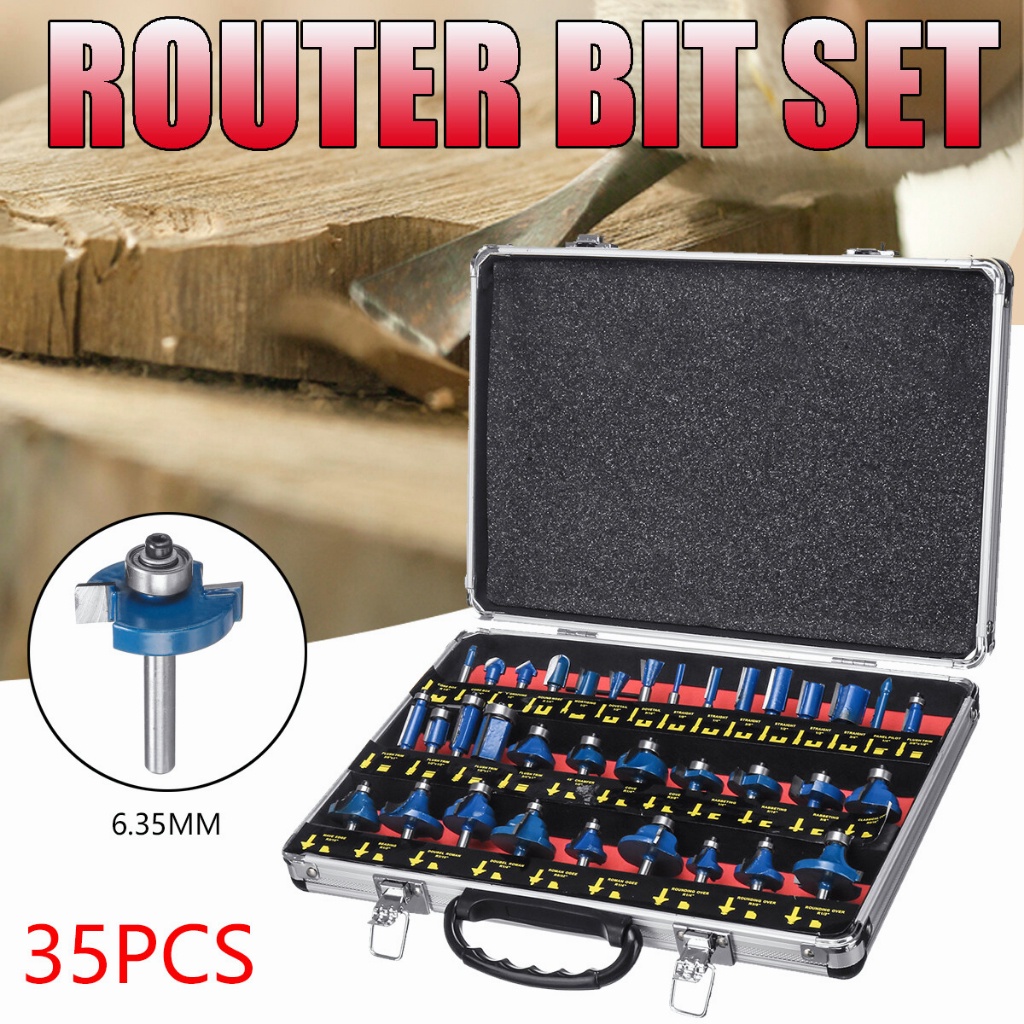 ชุดดอกเราเตอร์,ดอกกัดสำหรับงานไม้ก้าน 35pcs 1/4 Inch 6.35mm ชิ้นพร้อม ...