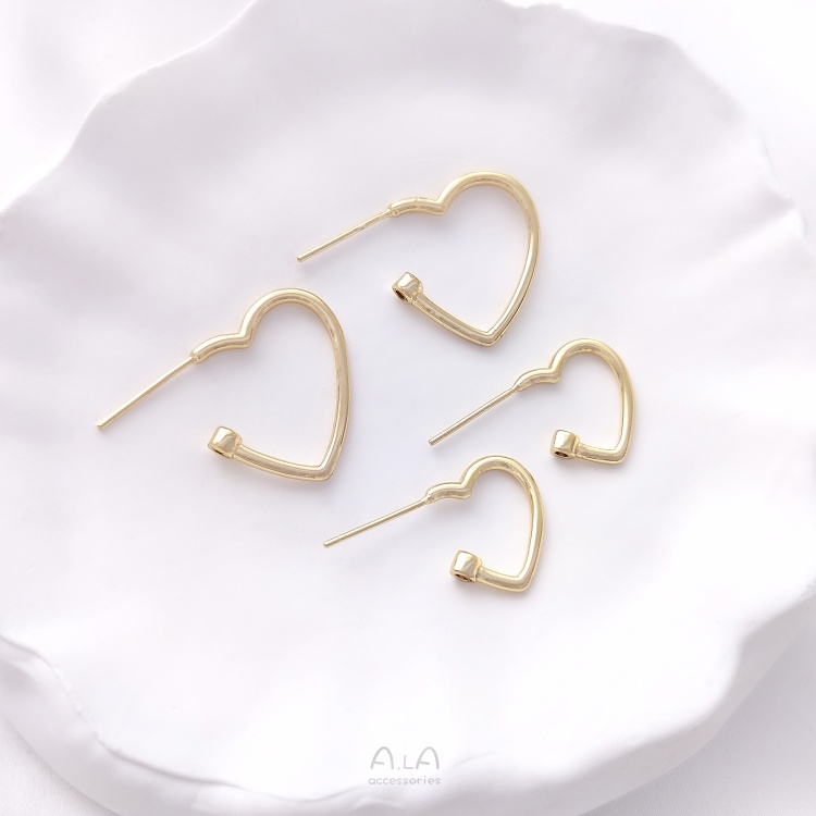 คู่ต่างหู diy 14K ทองแดง Clad สีทองระบุฝังเพทายต่างหูรูปหัวใจ 925 เข็มเงิน Handmade diy จี้ ...