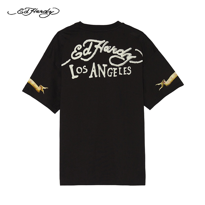 Ed Hardy ฤดูร้อน Vintage Letter Element พิมพ์ครึ่งแขนแฟชั่นเสื้อยืดแขน ...