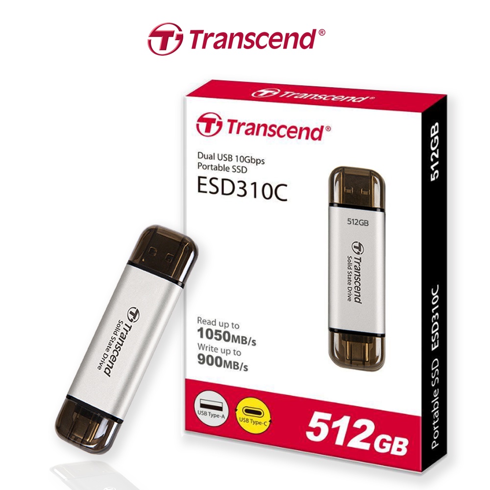Transcend External SSD smallest 512GB ESD310S USB Type A and USB Type C ...