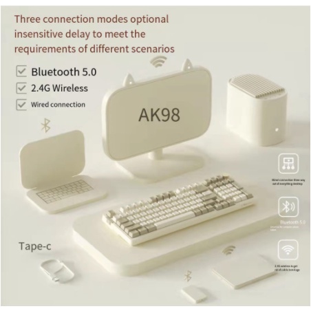 Ak98 คีย์บอร์ดเกมมิ่งไร้สาย 96% ไฟ RGB พร้อมลูกบิด | Shopee Thailand