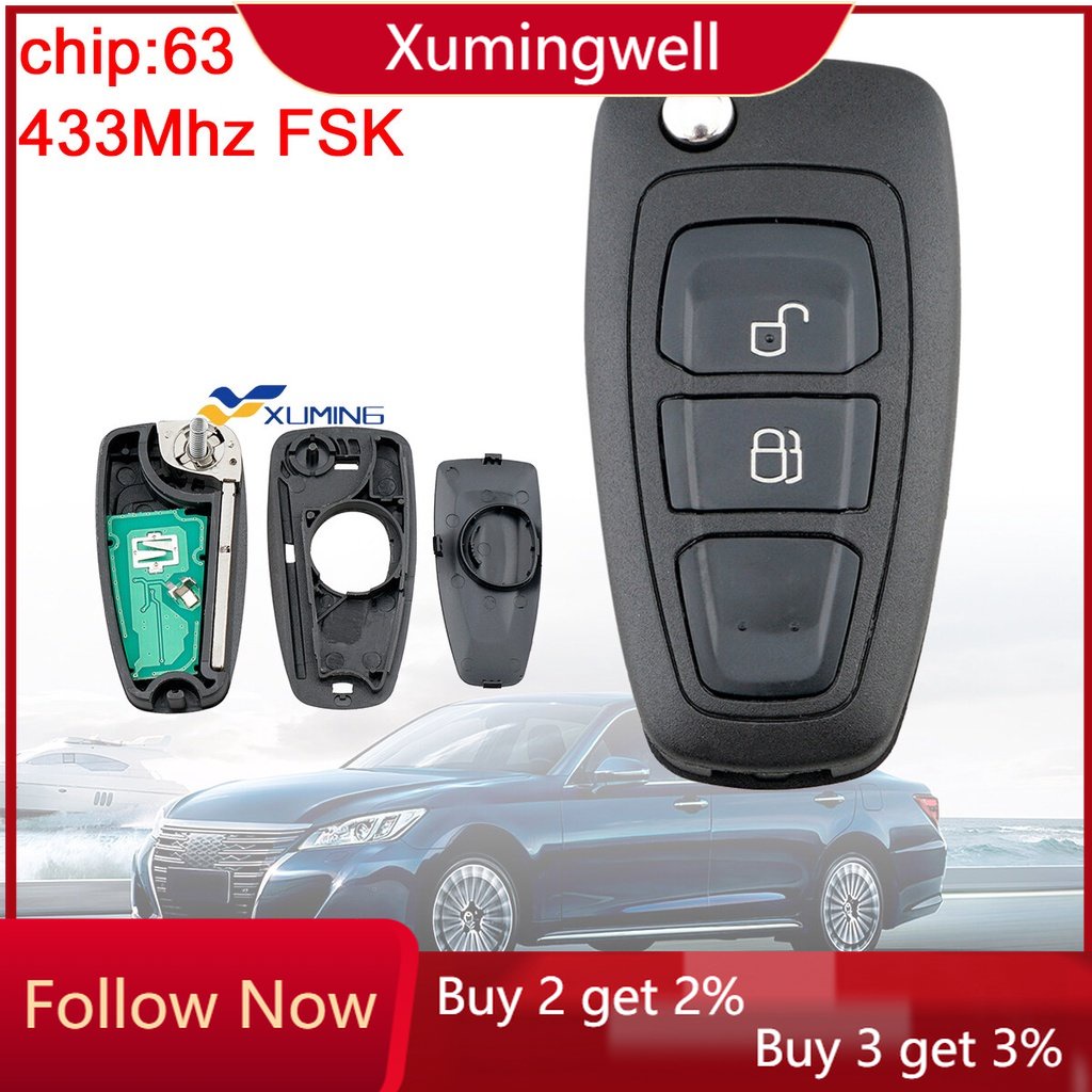 Xuming 2 ปุ่ม 433MHz FSK Keyless Remote กุญแจรถ Fob พร้อมชิป 4D63 ...