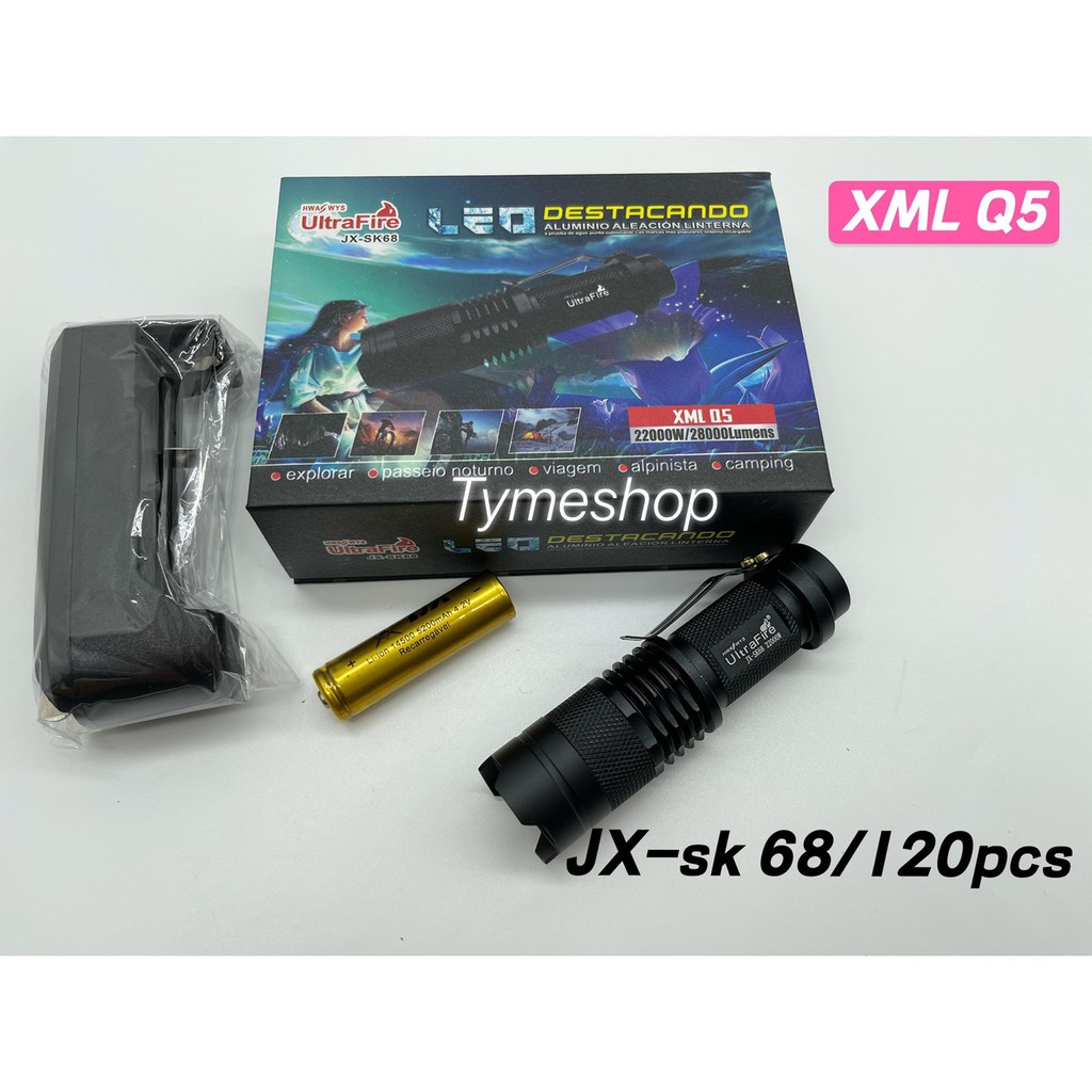 แสงไฟส่องสว่าง UltraFire XML-T6 ไฟฉายสว่างมาก รุ่น JX-5104B JX-Sk68Q5 JX-409 พร้อมถ่านชาร์จ ...