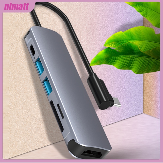 Ni 6-in-1 อะแดปเตอร์ฮับ Usb C 90 องศา Usb 3.0 4k 30hz สําหรับอ่านการ์ด ...
