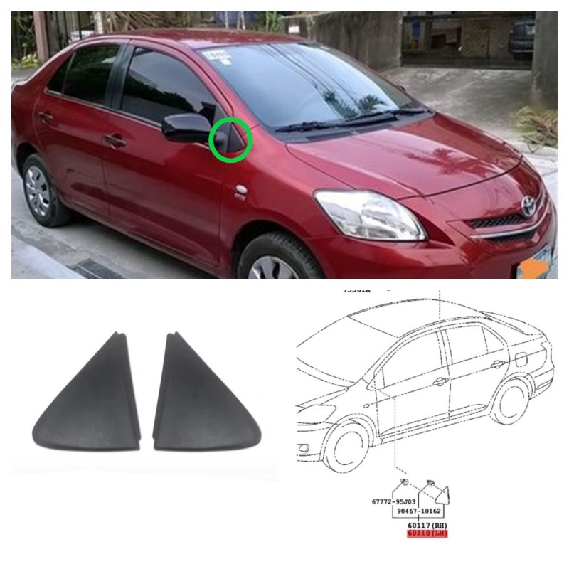 แผงเสากระจกมองหลัง ทรงสามเหลี่ยม สําหรับ TOYOTA vios batman gen2 2008 2009 2010 2011 2012 2013 ...