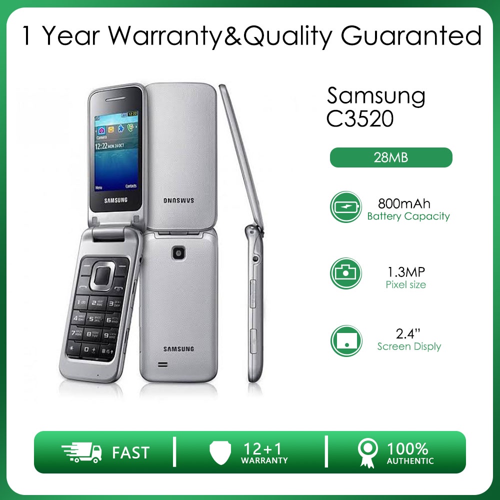 Samsung C3520 GSM 2G รองรับพลิก 28MB RAM Mini-SIM 1.3MP โทรศัพท์มือถือ ...