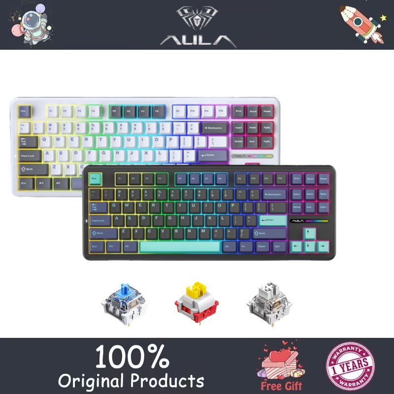 Aula F87 คีย์บอร์ดบลูทูธ ปลั๊กไฟ RGB | Shopee Thailand