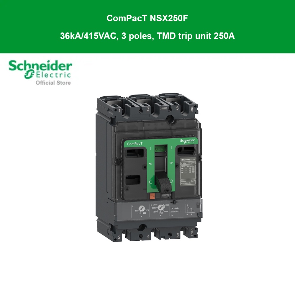 Schneider Circuit breaker, ComPact NSX250F, 36kA/415VAC, 3 poles, TMD trip unit 250A ...