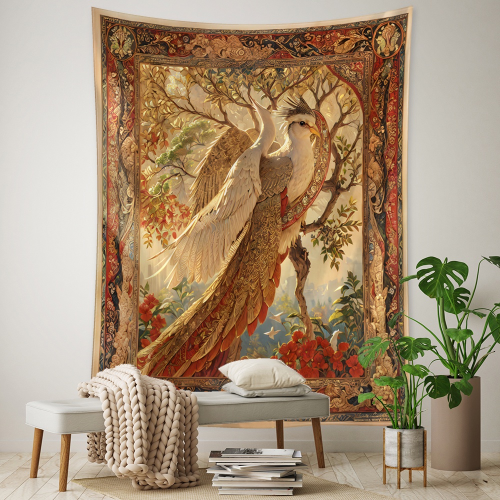 Flying Bird Tree of Life Tapestry แขวนผนัง Bohemian บทคัดย่อลึกลับ ...