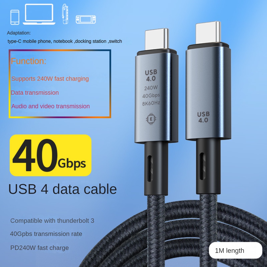 สายชาร์จ Type C 240W 40Gbps ความเร็วสูง 8K 60Hz USB4 สําหรับแล็ปท็อป โทรศัพท์มือถือ แท็บเล็ต 3 4 ...