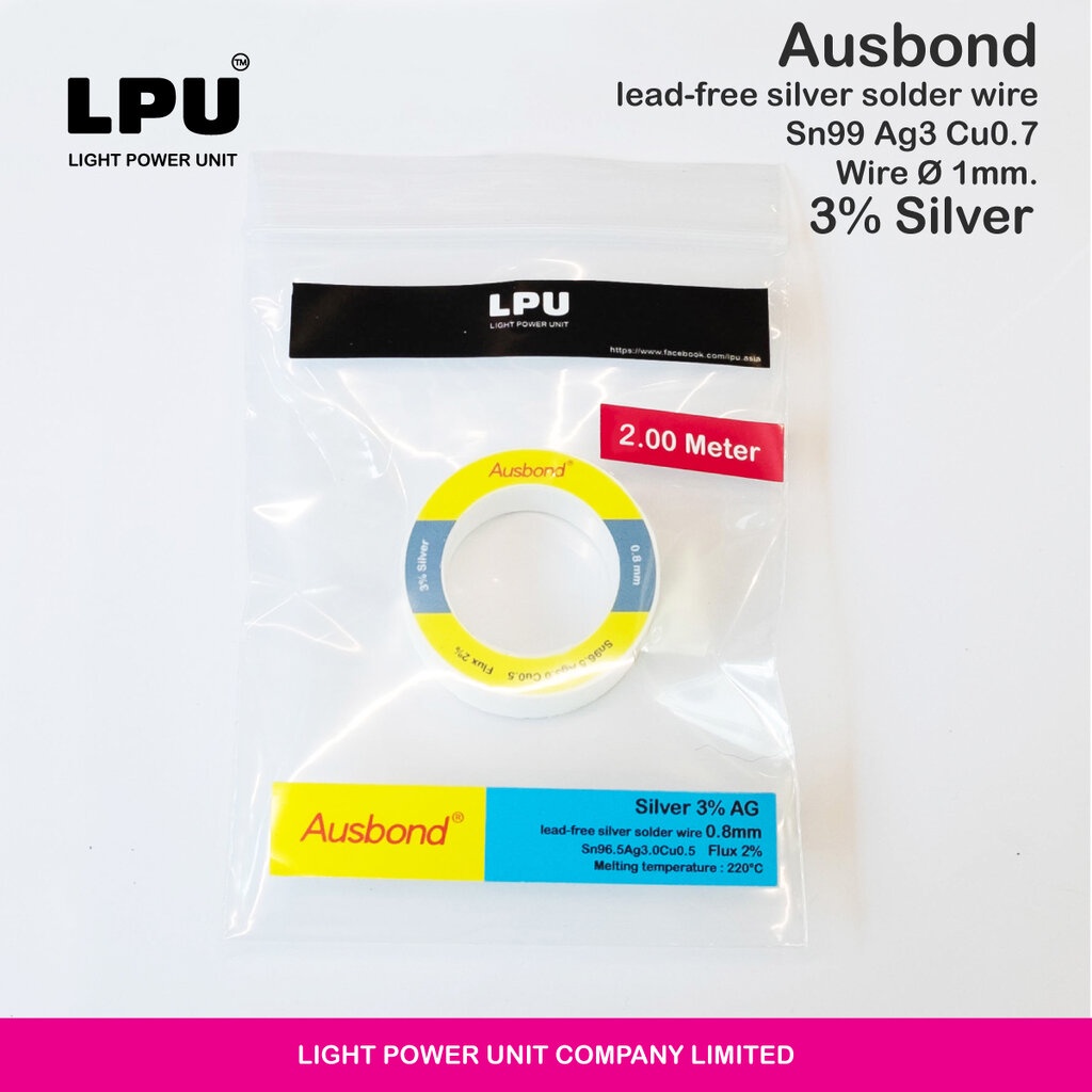 Ausbond ลวดตะกั่ว บัดกรี เงิน 3% ดีบุก 96.5% ทองแดง 0.5% lead free ขนาด 0.8 มม. ( ชนิดแบ่งขาย ...