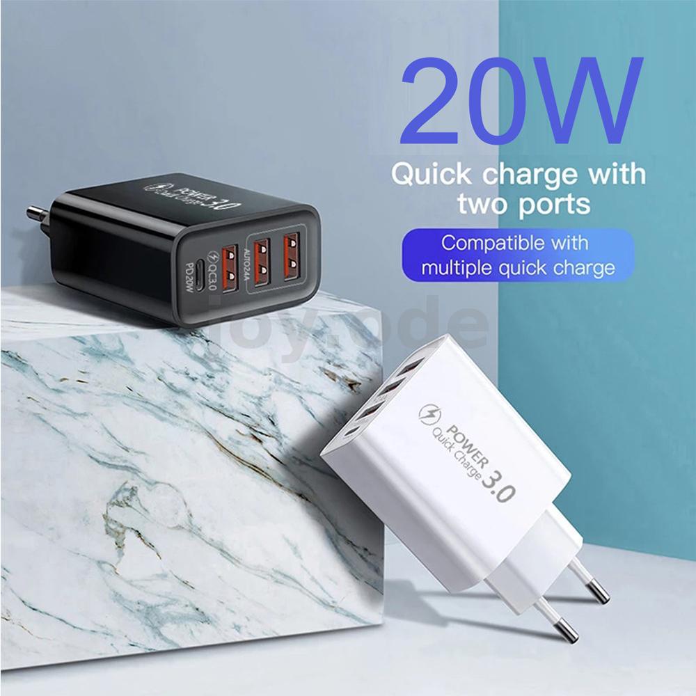 อะแดปเตอร์ชาร์จ USB PD 30W 4 พอร์ต Dual USB-A+USB-C PD3.0 QC4.0+QC3.0 ...