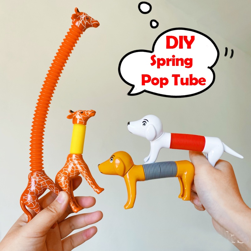 New Giraffe Pop Tubes Toys Retractable Animals Spring Tube Adult Kids ...