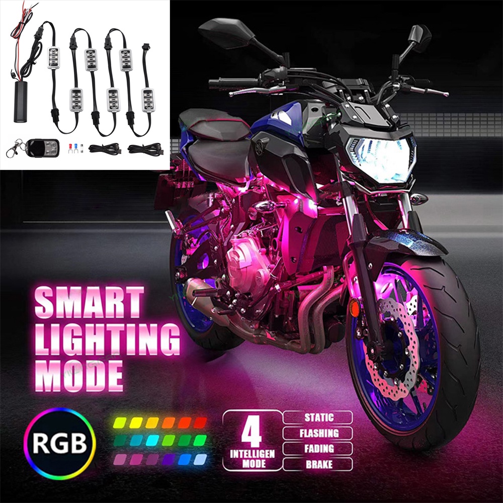 12 ชิ้น RGB 6 SMD LED รถจักรยานยนต์ รถยนต์ บรรยากาศ ไฟเบรกอัจฉริยะ ...