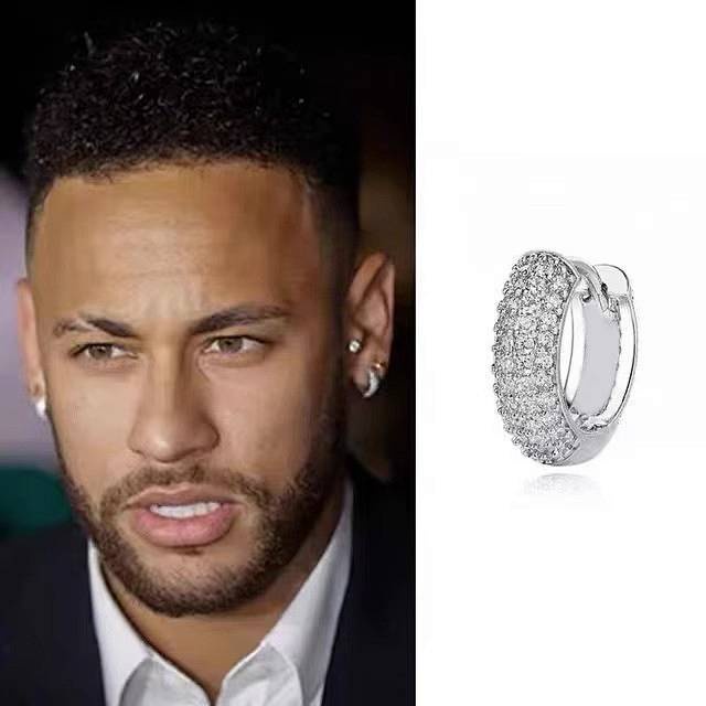 Neymar Same Style Full Diamond Earrings Men's Light Luxury Pu Handsome ...