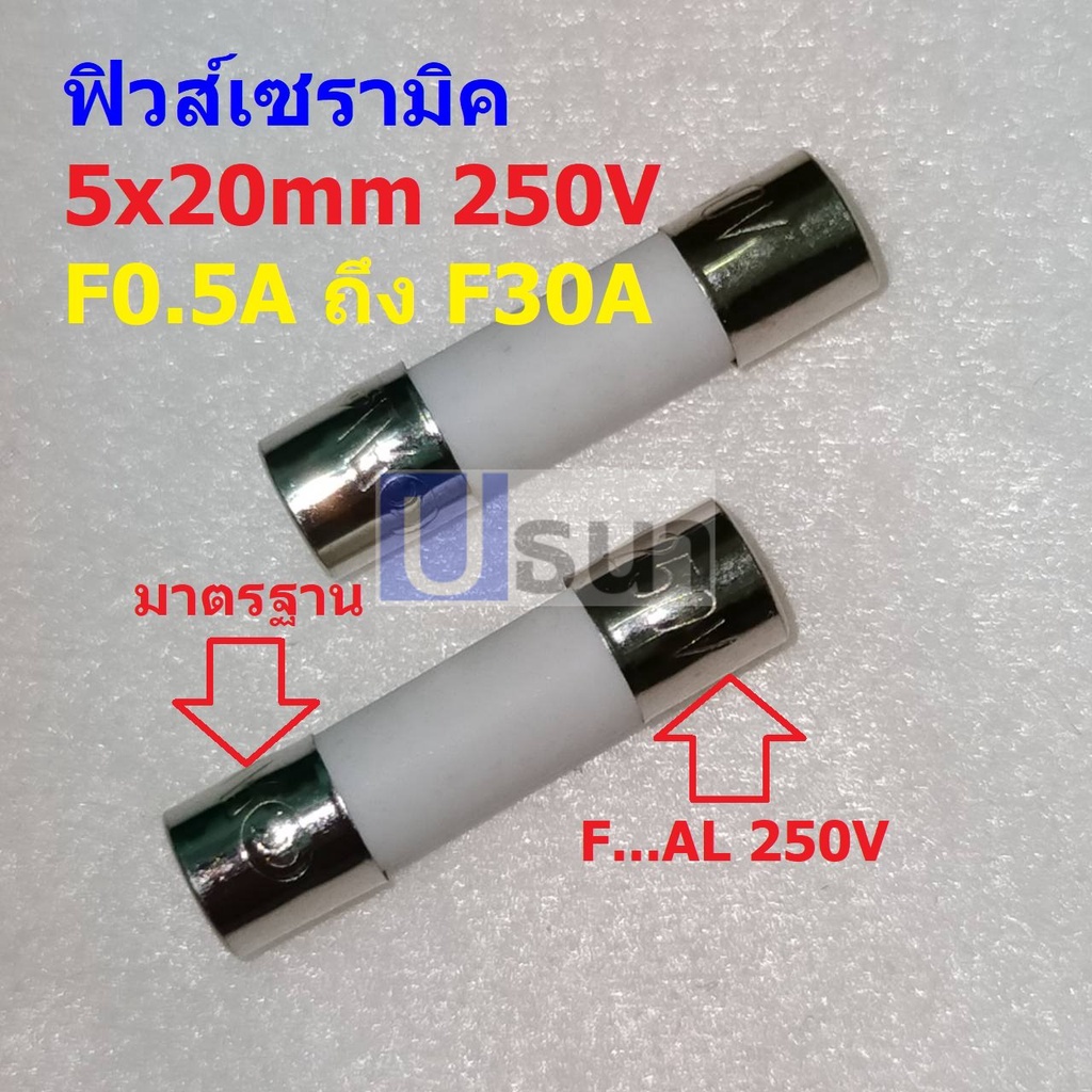 ฟิวส์ กระเบื้อง เซรามิค มาตรฐาน Fast blow Ceramic Fuse 5x20mm 250V 0.1A ...