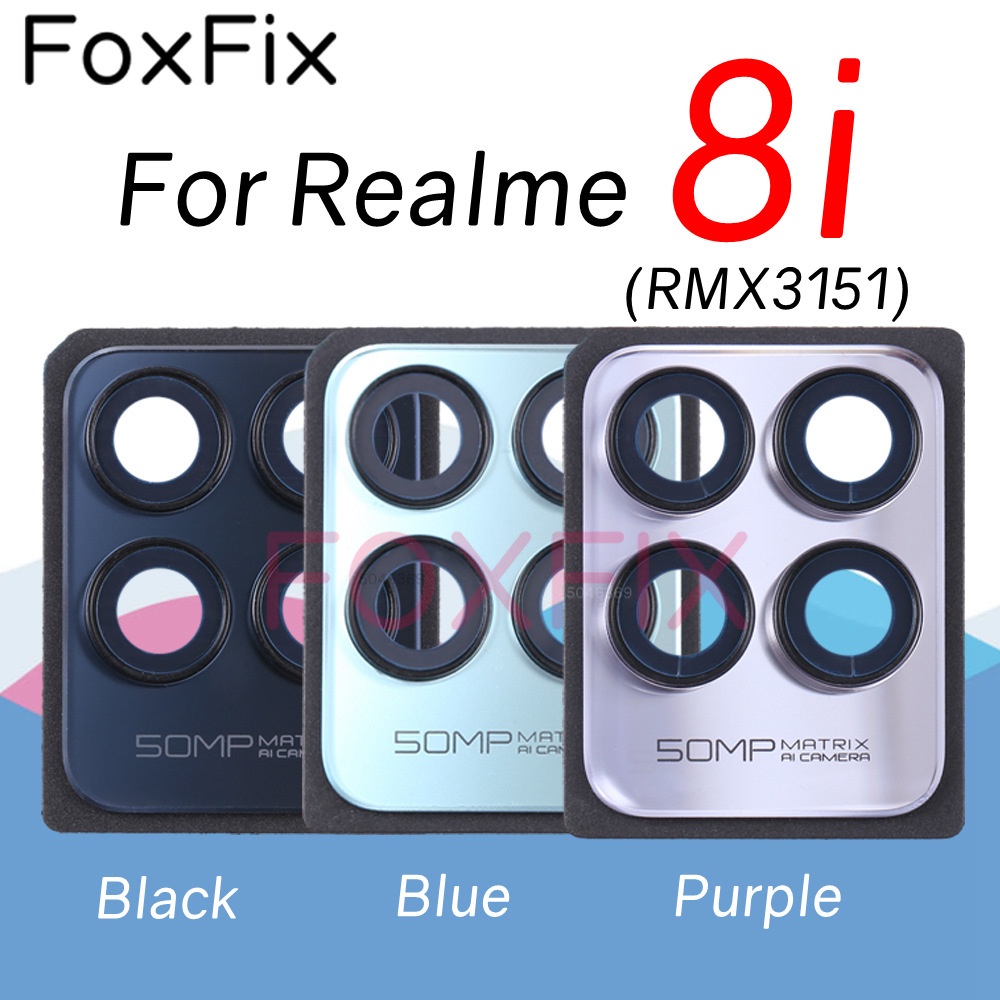 เลนส์กล้องด้านหลังสําหรับ Realme 8i ฝาครอบกระจกกล้องด้านหลังพร้อมกรอบ ...