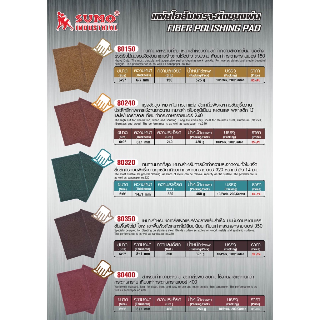 แผ่นใยสังเคราะห์ SUMO 6”x9” เบอร์ 150 240 320 350 400 80150 น้ำตาลอ่อน ...