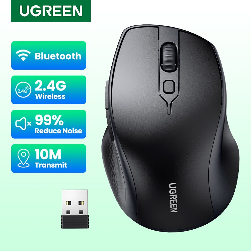 Ugreen Wireless Mouse Bluetooth 5.0 Ergonomic 4000 DPI 6 Mute Buttons ...
