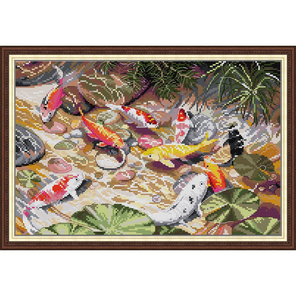 Joy Sunday ชุดปักครอสสติตช์ ปักครอสสติตช์ DMC DIY รูปปลาคาร์พเก้าตัว ...