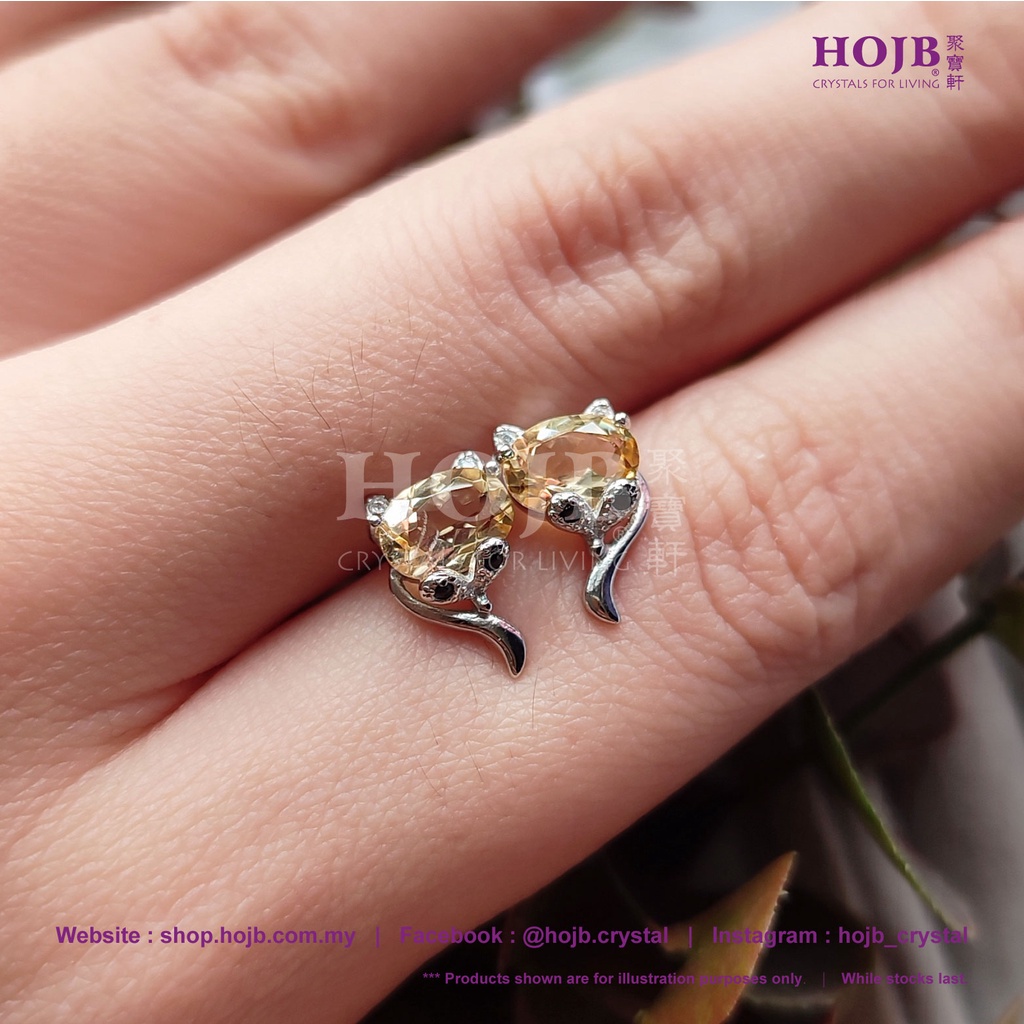 Hojb ธรรมชาติบราซิล Citrine 6A Magic Fox S925 ต่างหูเงิน 4x6 มม.สายเป่าธรรมชาติคริสตัล 6A ...