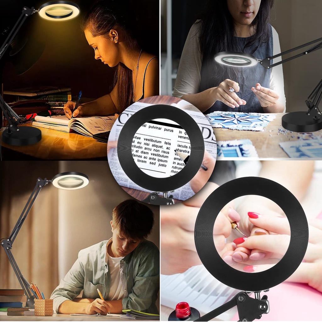 LED3โหมด โคมไฟแว่นขยาย พับได้ แว่นขยายตั้งโต๊ะ8xมีไฟ แหล่งจ่ายไฟUSBแว่นขยาย โคมไฟตั้งโต๊ะสักคิ้ว ...