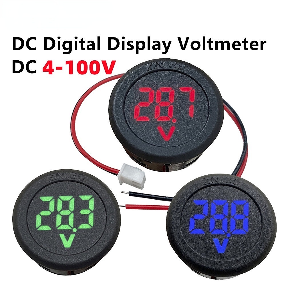 Dc 4-100V LED จอแสดงผลดิจิตอล รอบสองสายโวลต์มิเตอร์ DC ดิจิตอลรถแรงดันไฟฟ้าปัจจุบันมิเตอร์โวลต์ ...