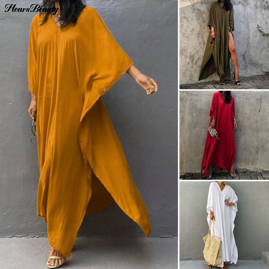 Hear- ชุดเดรสคลุมชุดว่ายน้ํา บิกินี่ คอวี แขน 44989 ขนาดใหญ่ สีพื้น ...