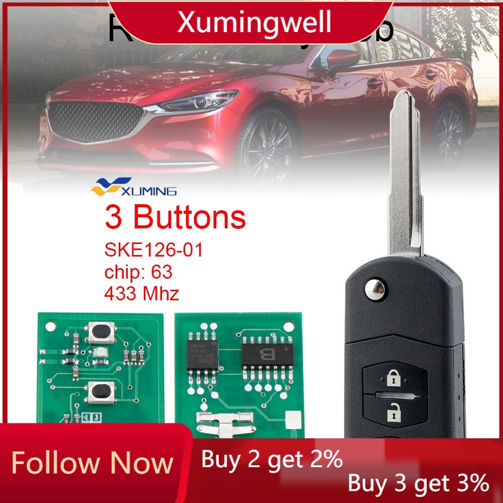 Xuming 3 ปุ่ม 433MHz Flip Remote Car Key Fob พร้อม ID63 80bit ชิป ...